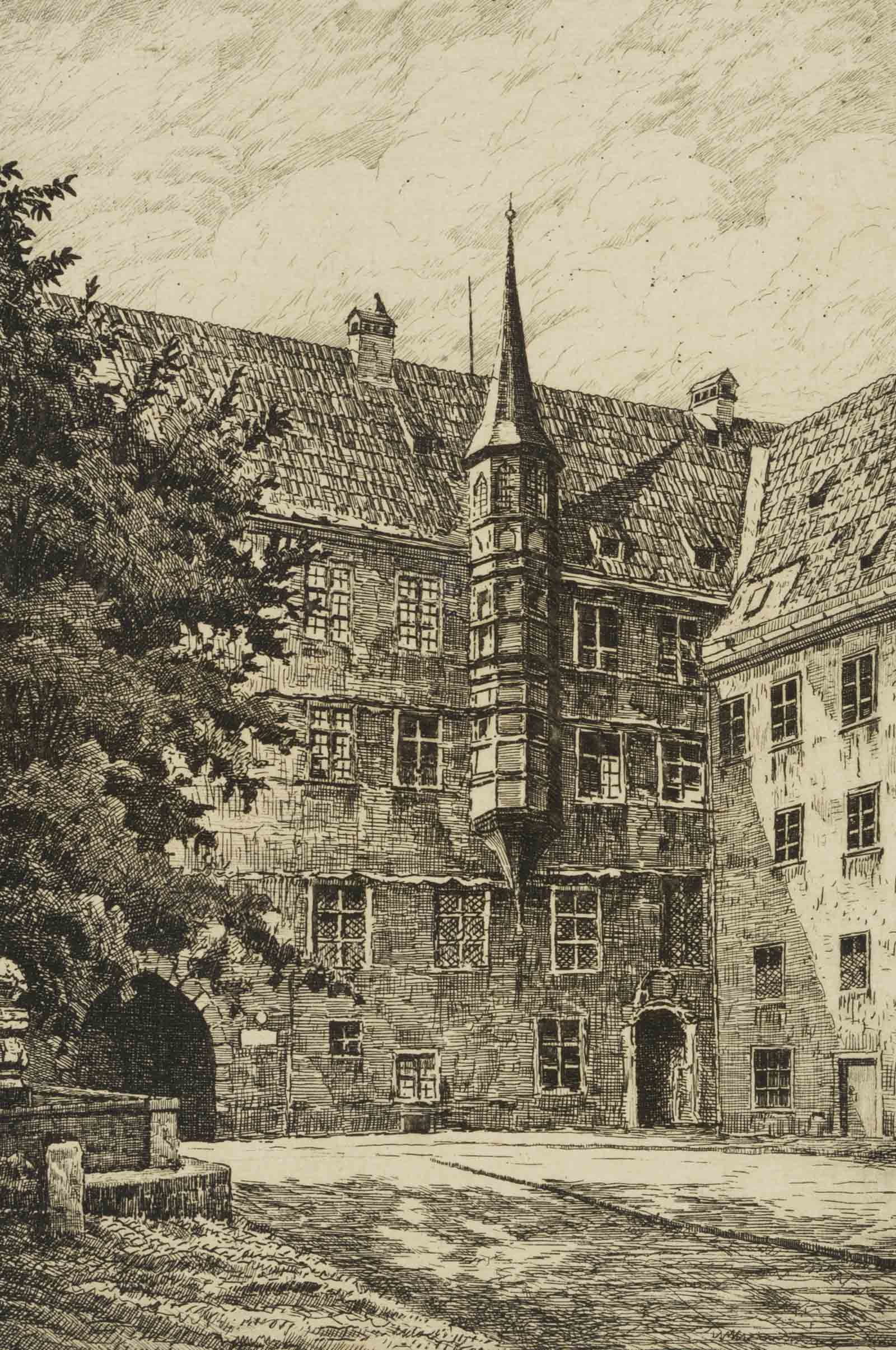 G. ROTHGEB (*1866), Im Alten Hof in München, Rad. Romantik Architektur