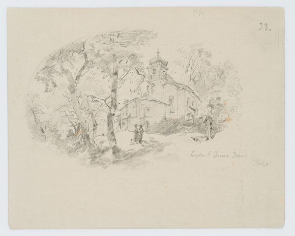 R. PÜTTNER (1842-1913), PÜTTNER, Erhöht liegende Kirche mit Zwiebelturm.,