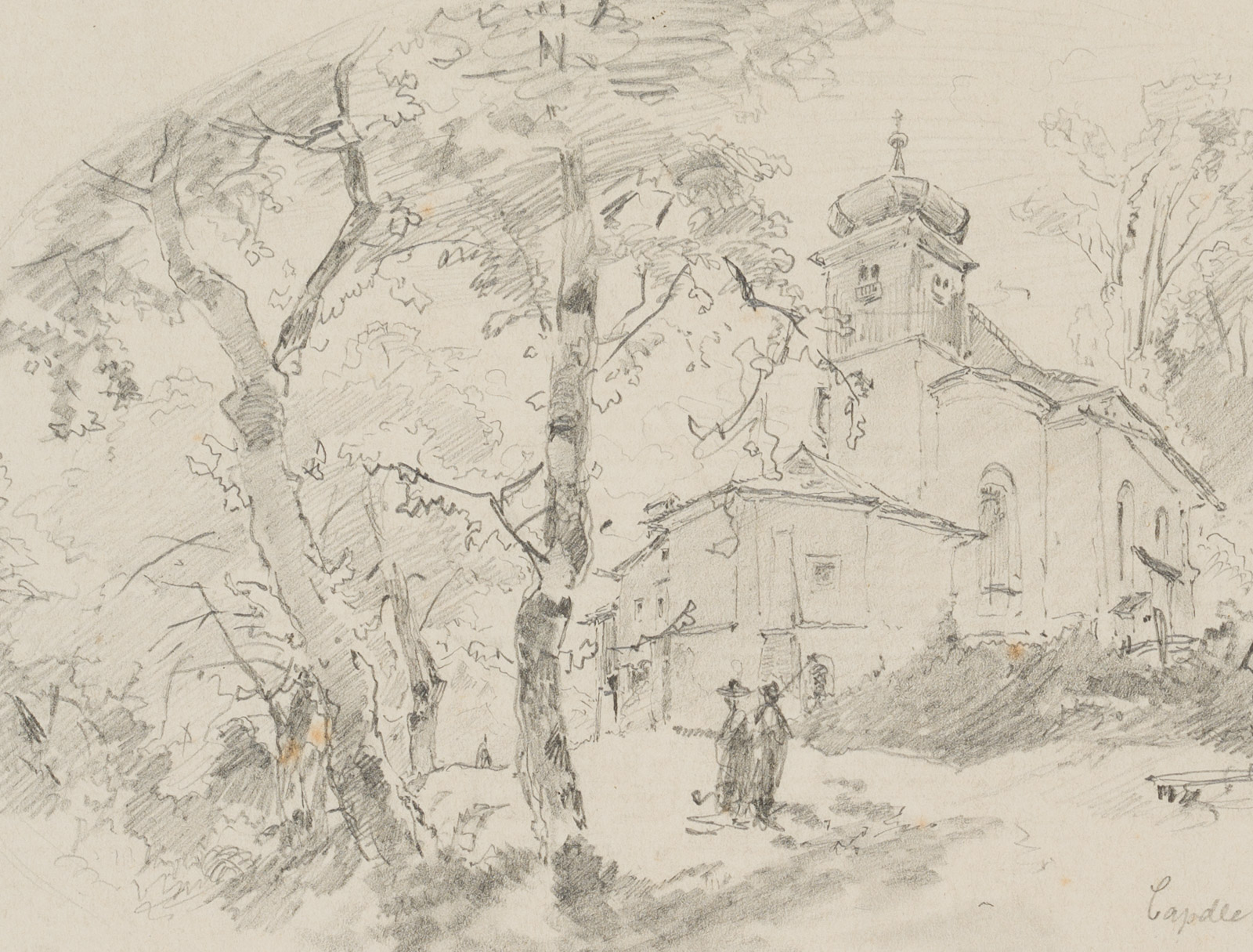 R. PÜTTNER (1842-1913), PÜTTNER, Erhöht liegende Kirche mit Zwiebelturm.,