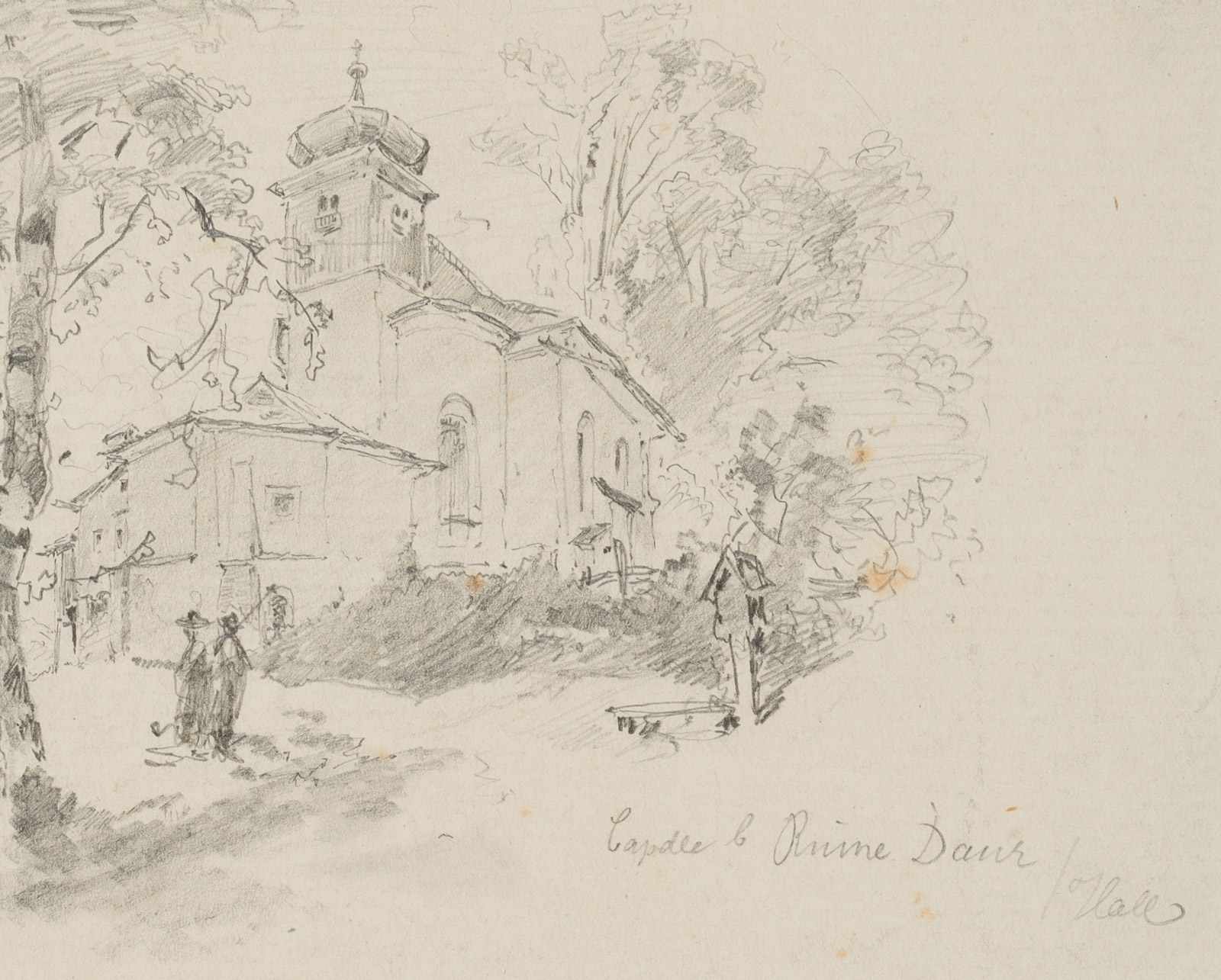 R. PÜTTNER (1842-1913), PÜTTNER, Erhöht liegende Kirche mit Zwiebelturm.,